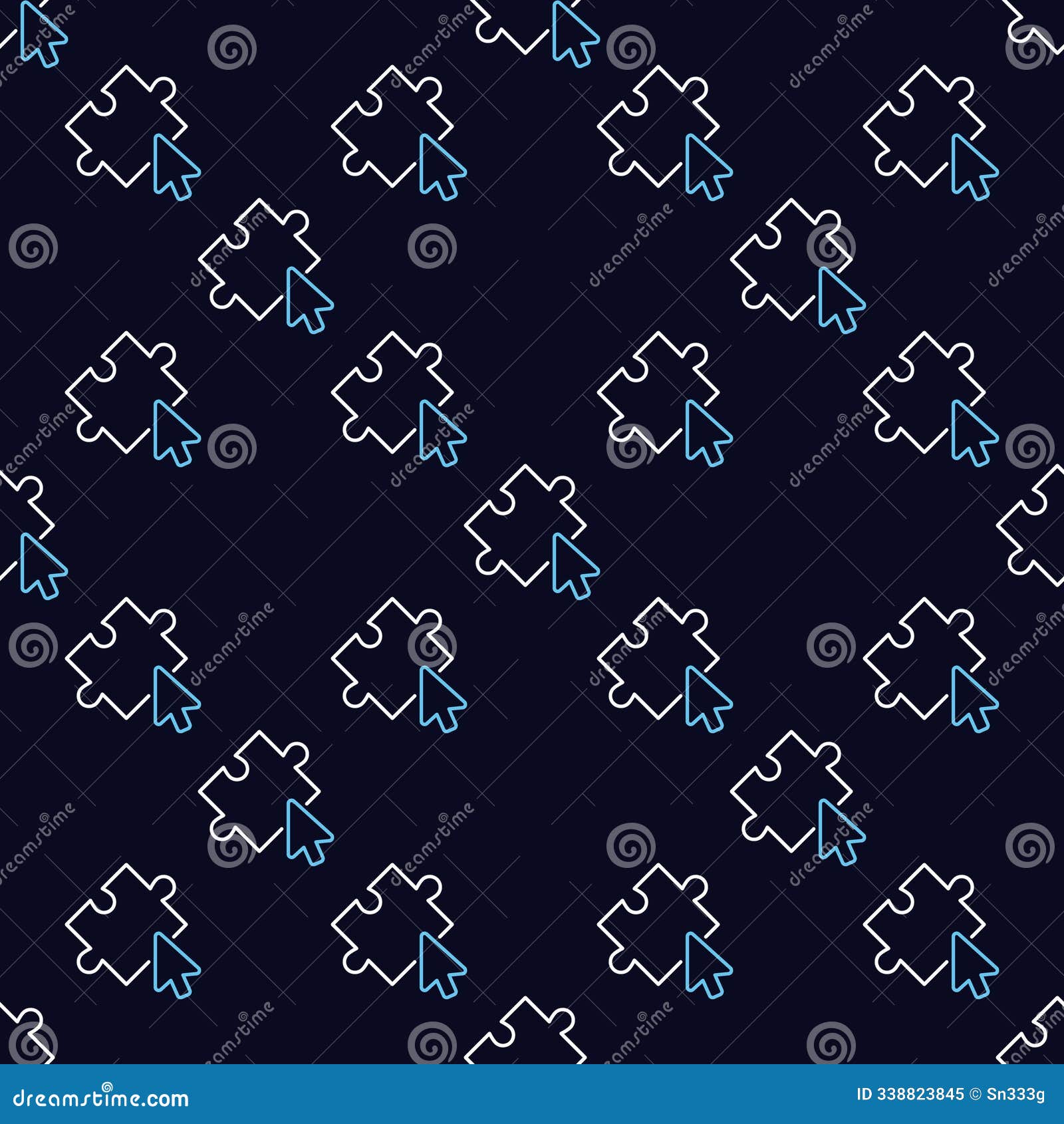 Mouse Cursor on Jigsaw Puzzle Vector Outline Seamless Pattern Stock ...