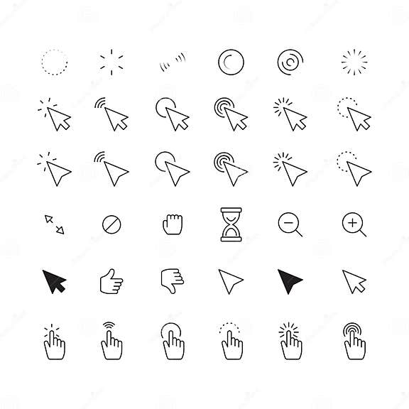 Mouse Cursor. Web Interface Pointers Clocks Hands and Arrows Internet Click Symbols Vector ...