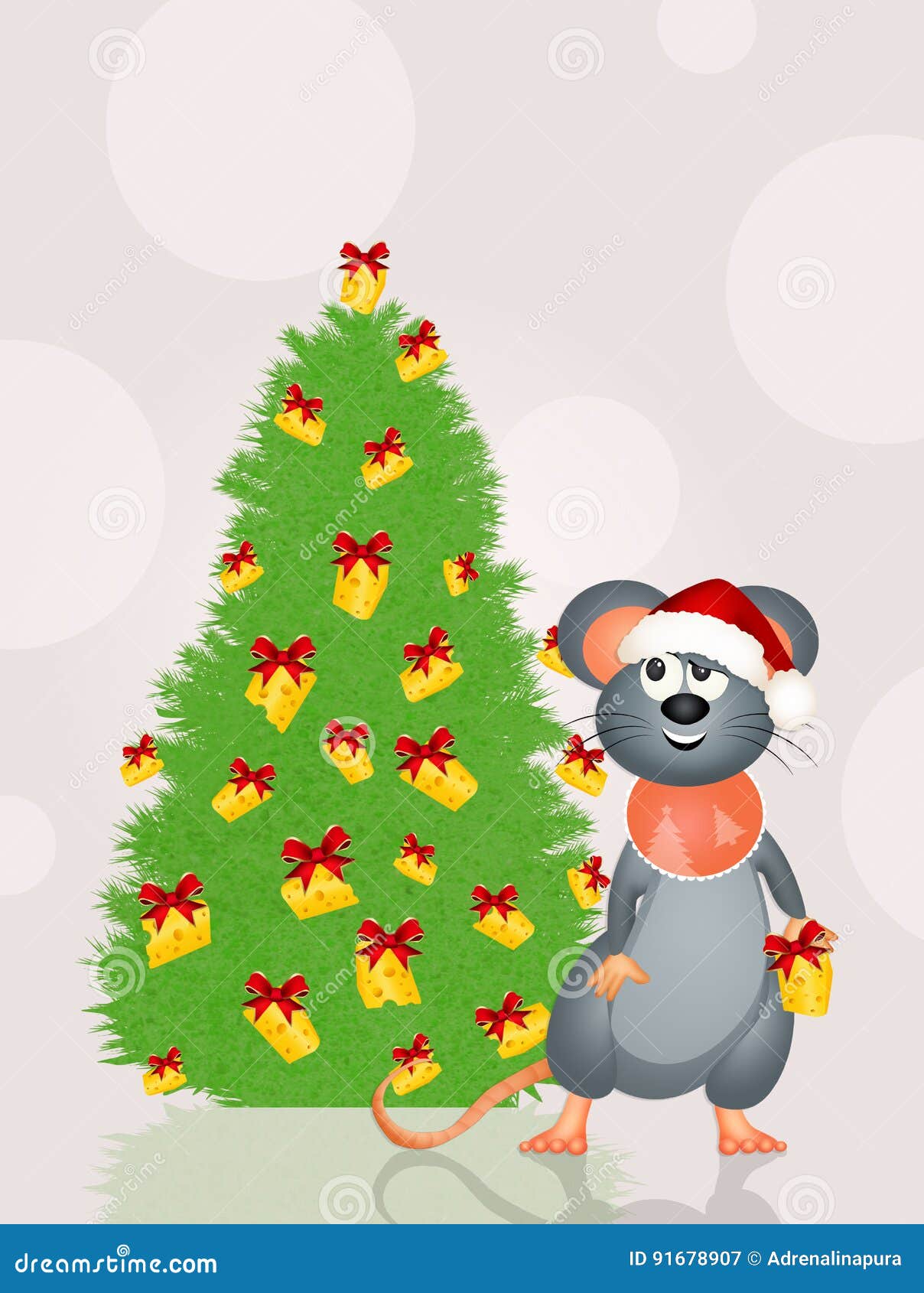 Mouse Decorates the Christmas Tree with Cheese Stock Illustration ...