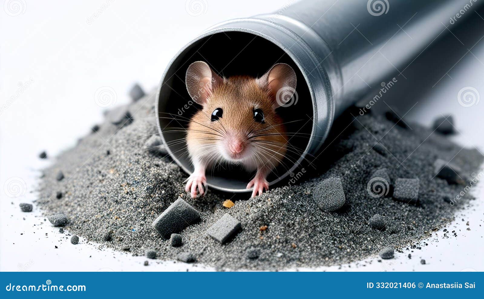 A mouse in a dirty pipe stock photo. Image of cute, plague - 332021406