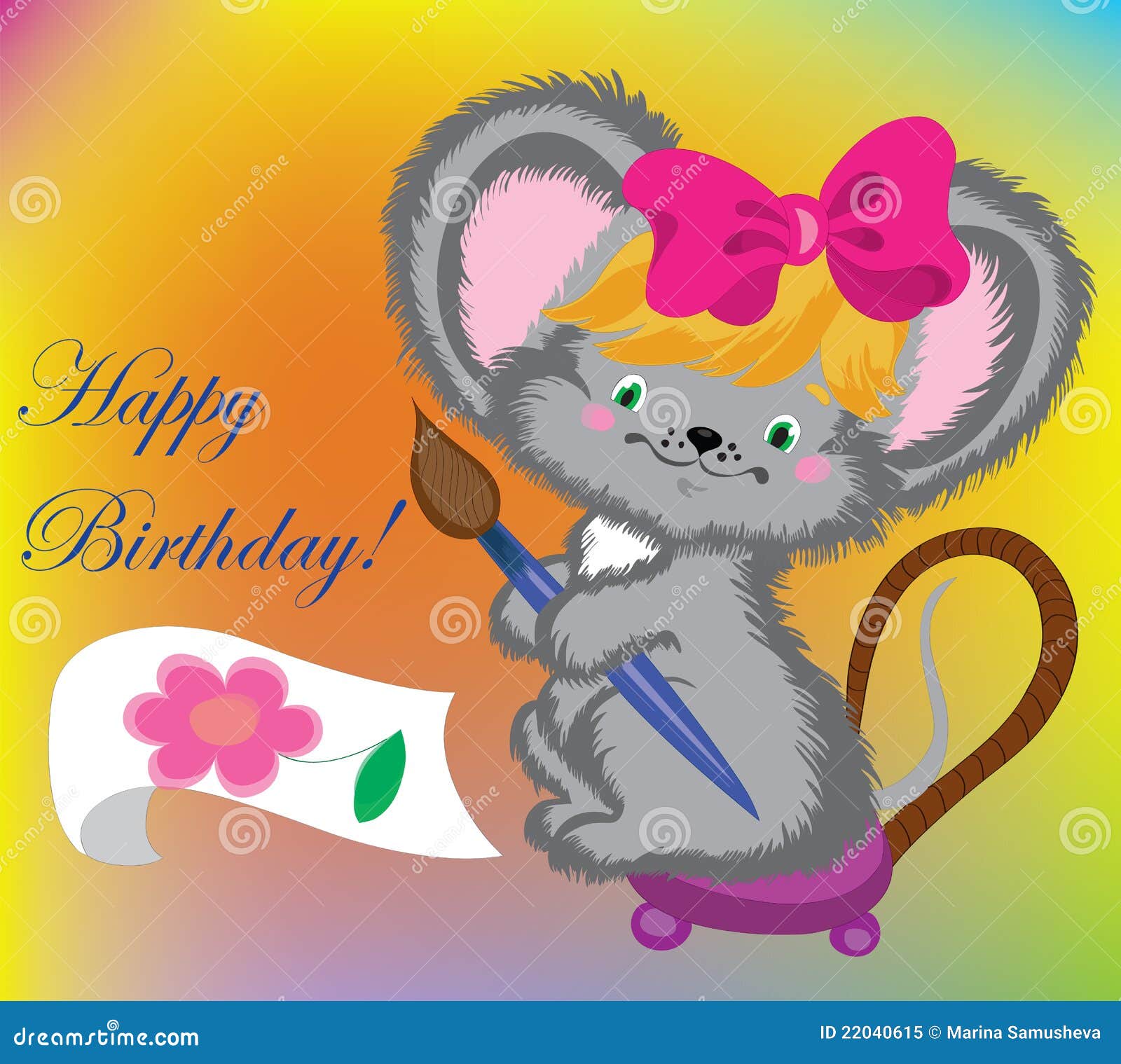 The Mouse Draws a Card on Birthday. Stock Vector - Illustration of ...