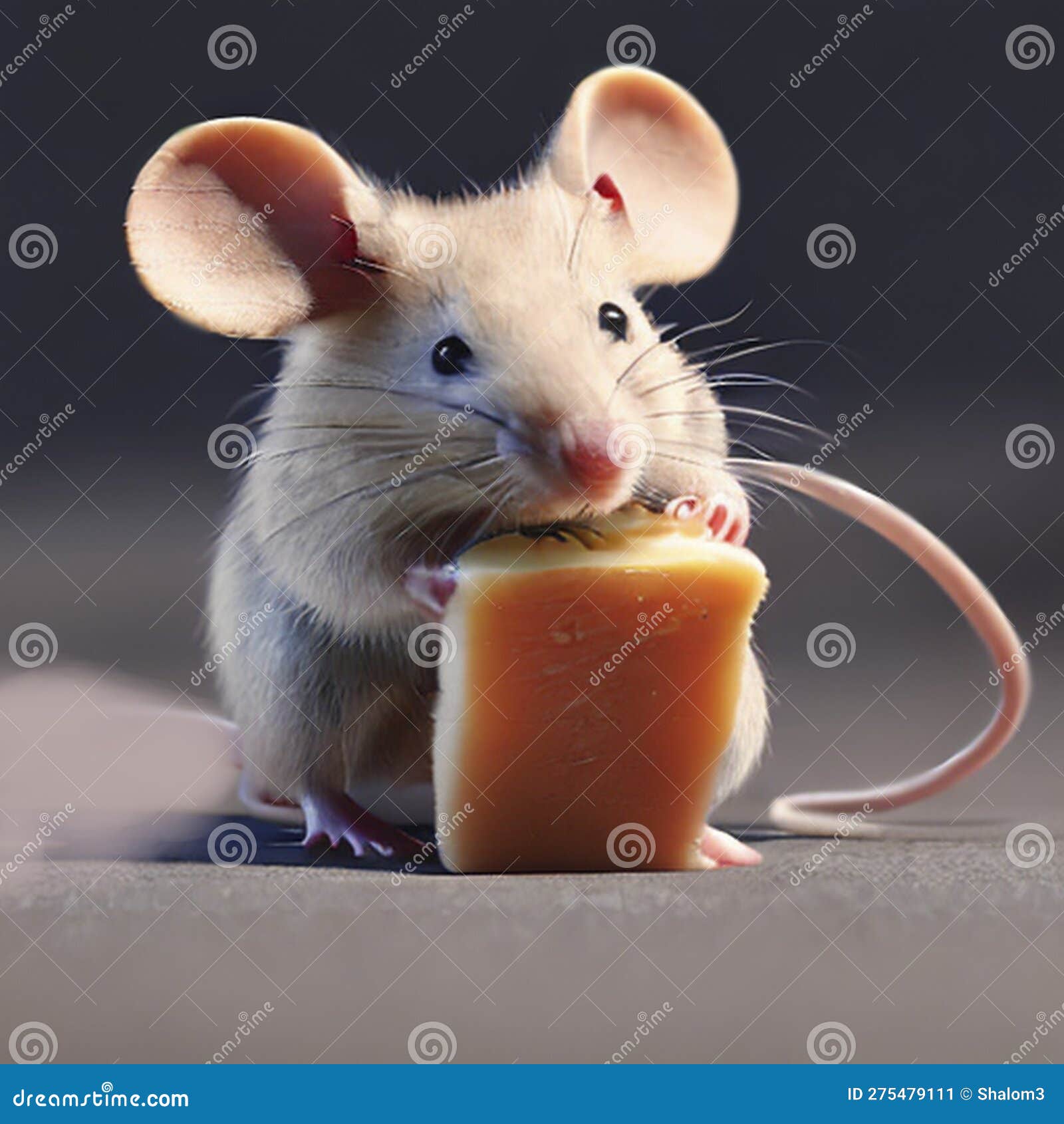 Beige Mouse with Big Ears Enjoys Cheese Stock Illustration ...