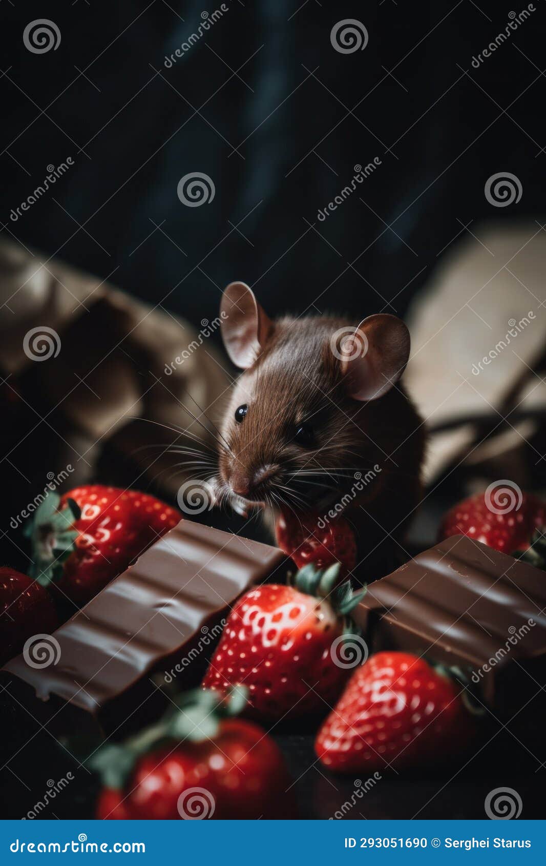 A Mouse Eating Chocolate and Strawberries, AI Stock Photo - Image of ...