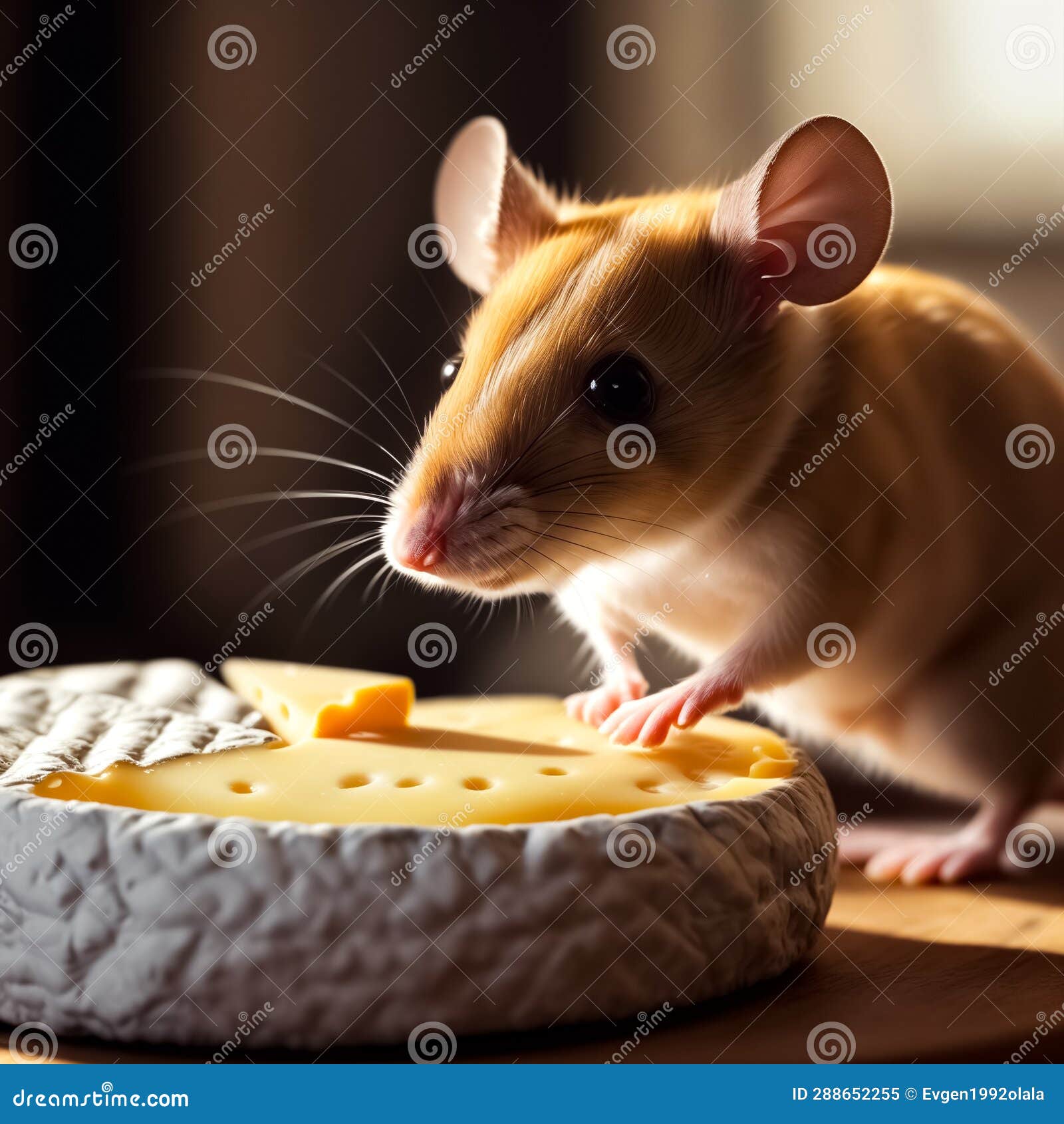 The Mouse Eats A Piece Of Cheese With Holes. Mouse And Cheese Slice ...