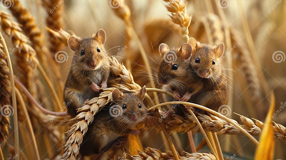 A Mouse Eats Wheat on an Ear in the Field Stock Illustration ...
