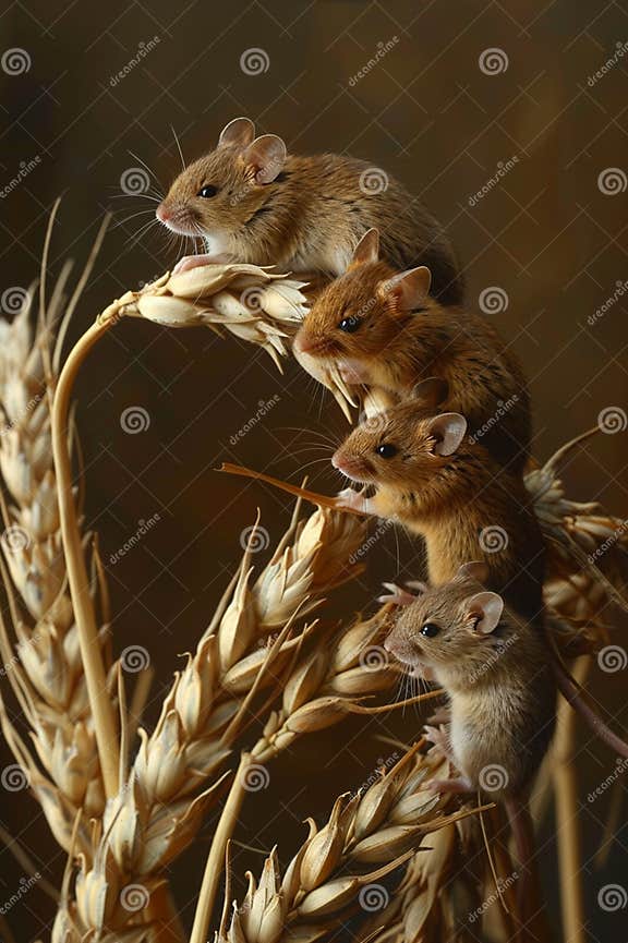 A Mouse Eats Wheat on an Ear in the Field Stock Photo - Image of white ...