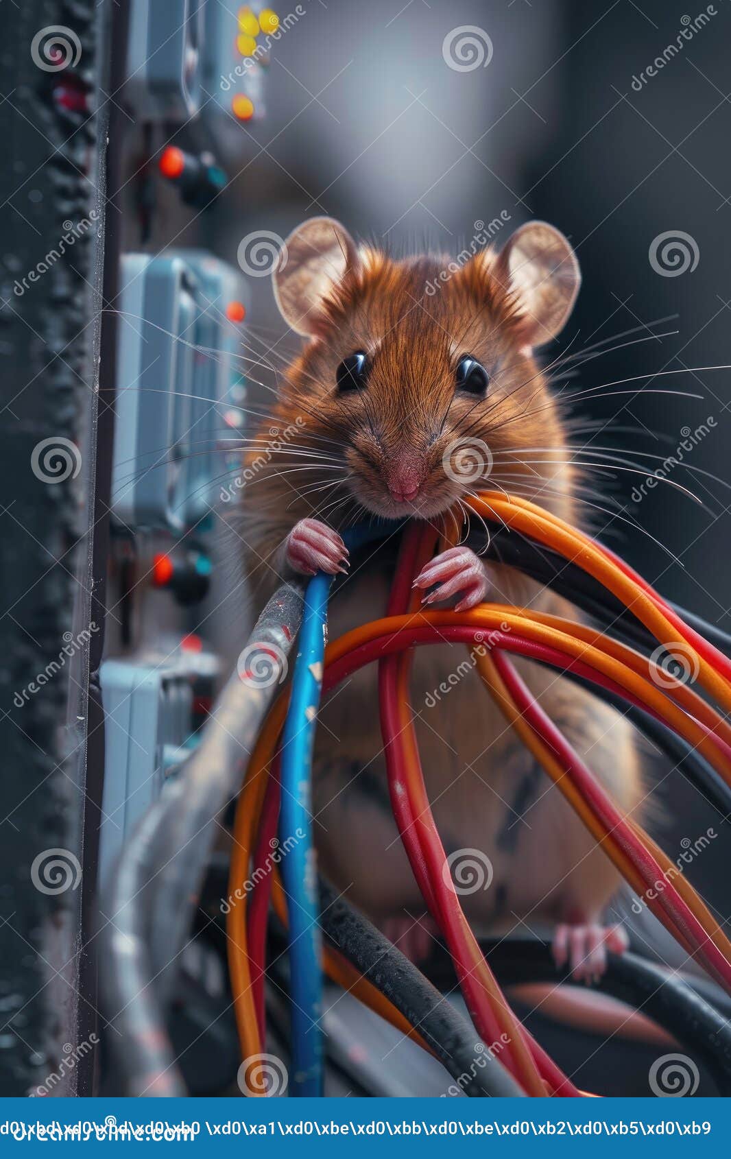Mouse Eats Wire Selective Focus Stock Photo - Image of device ...