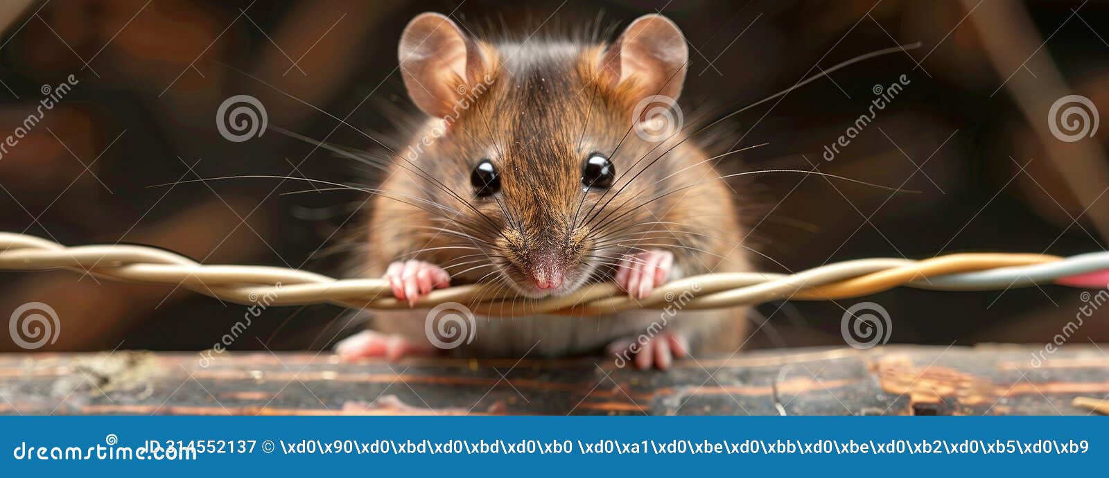 Mouse eats wires close-up stock image. Image of electric - 314552137