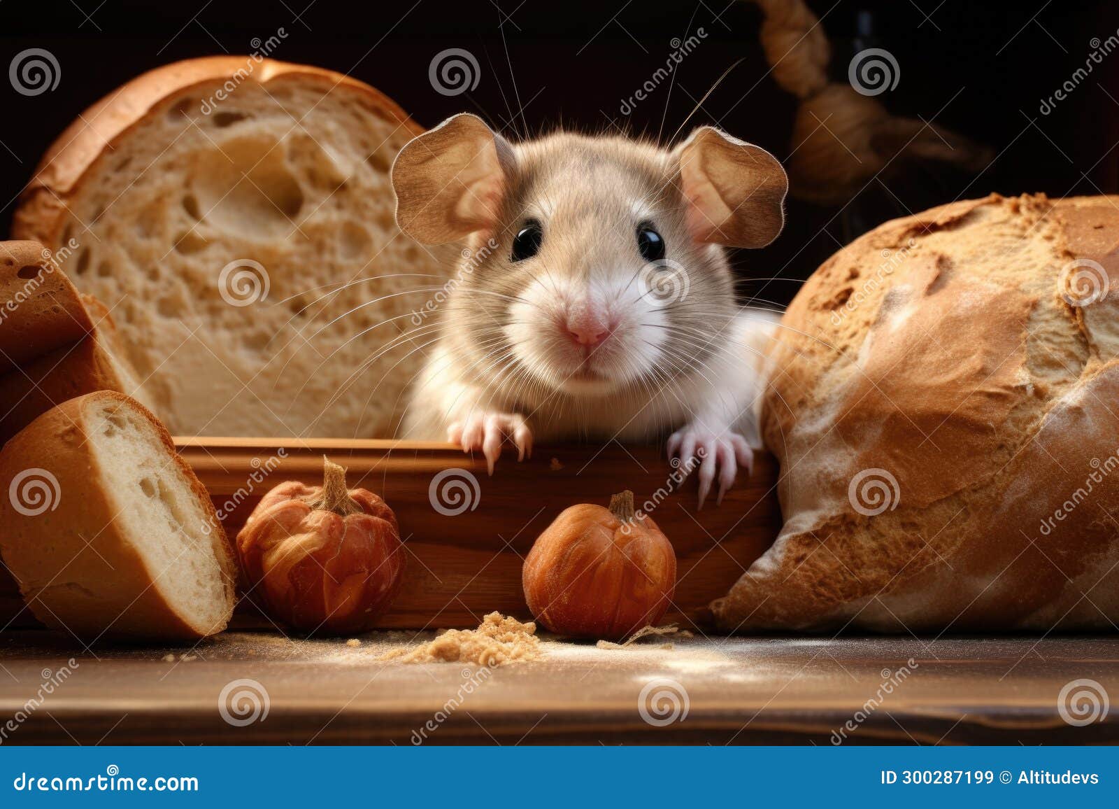Mouse Emerging from a Bread Loaf on a Kitchen Counter Stock Image ...