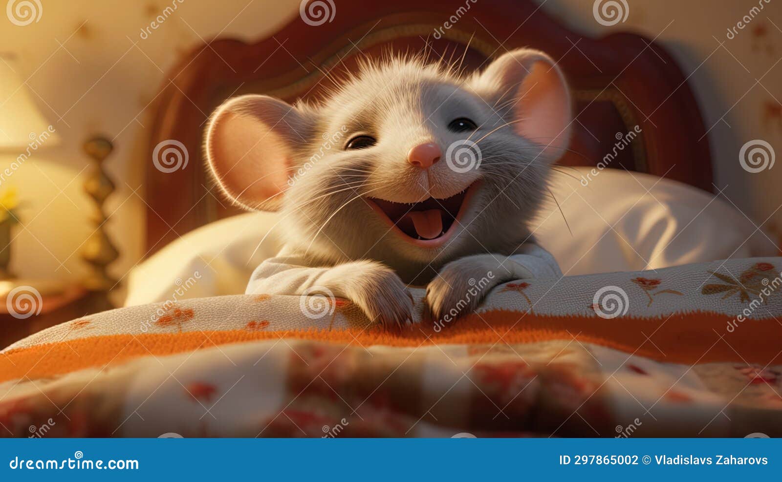 Mouse Enjoys a Bed, Wearing a Smile Stock Illustration - Illustration ...