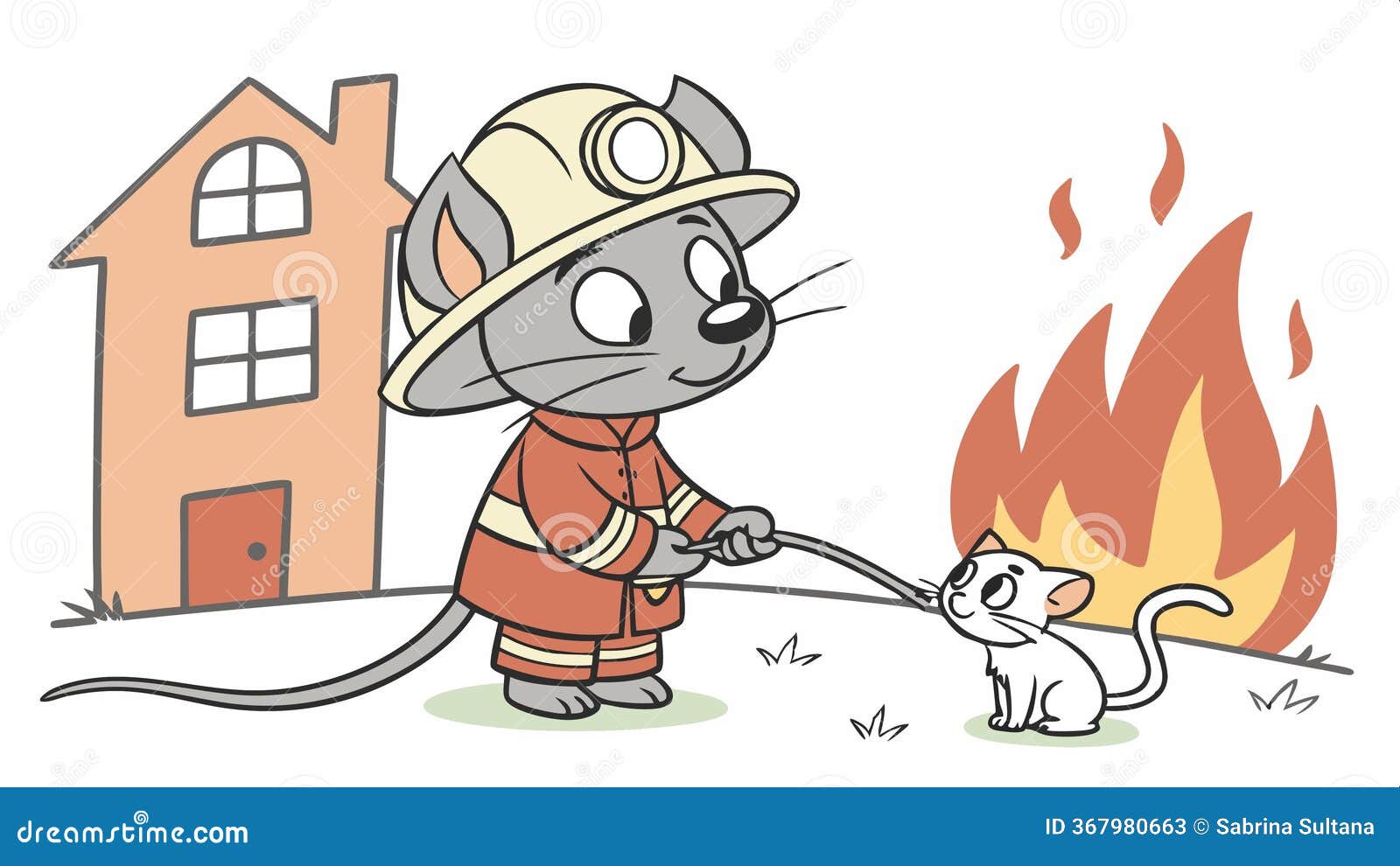 Firefighter Rescuing Wild Animals Flat Cartoon Vector Illustration ...