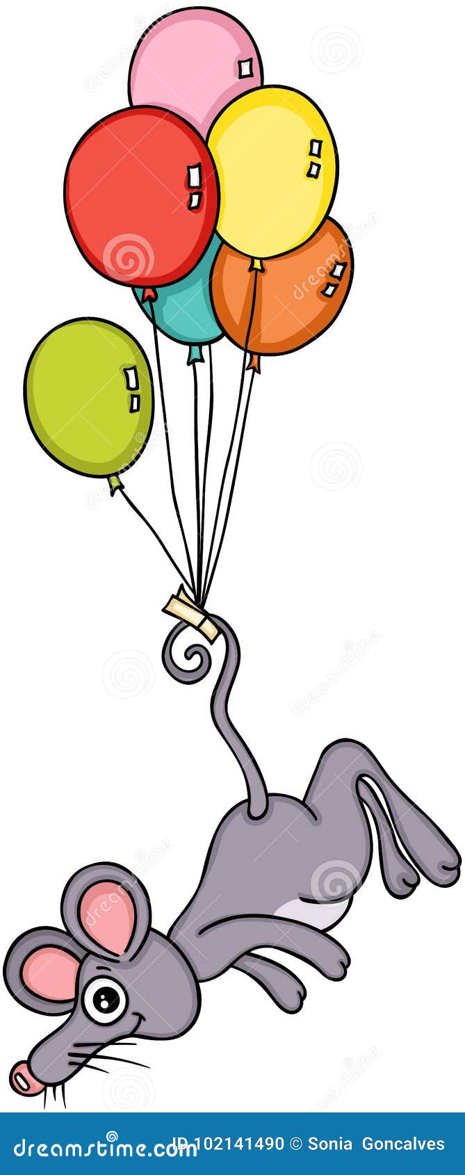 Mouse flying with balloons stock vector. Illustration of rodent - 102141490