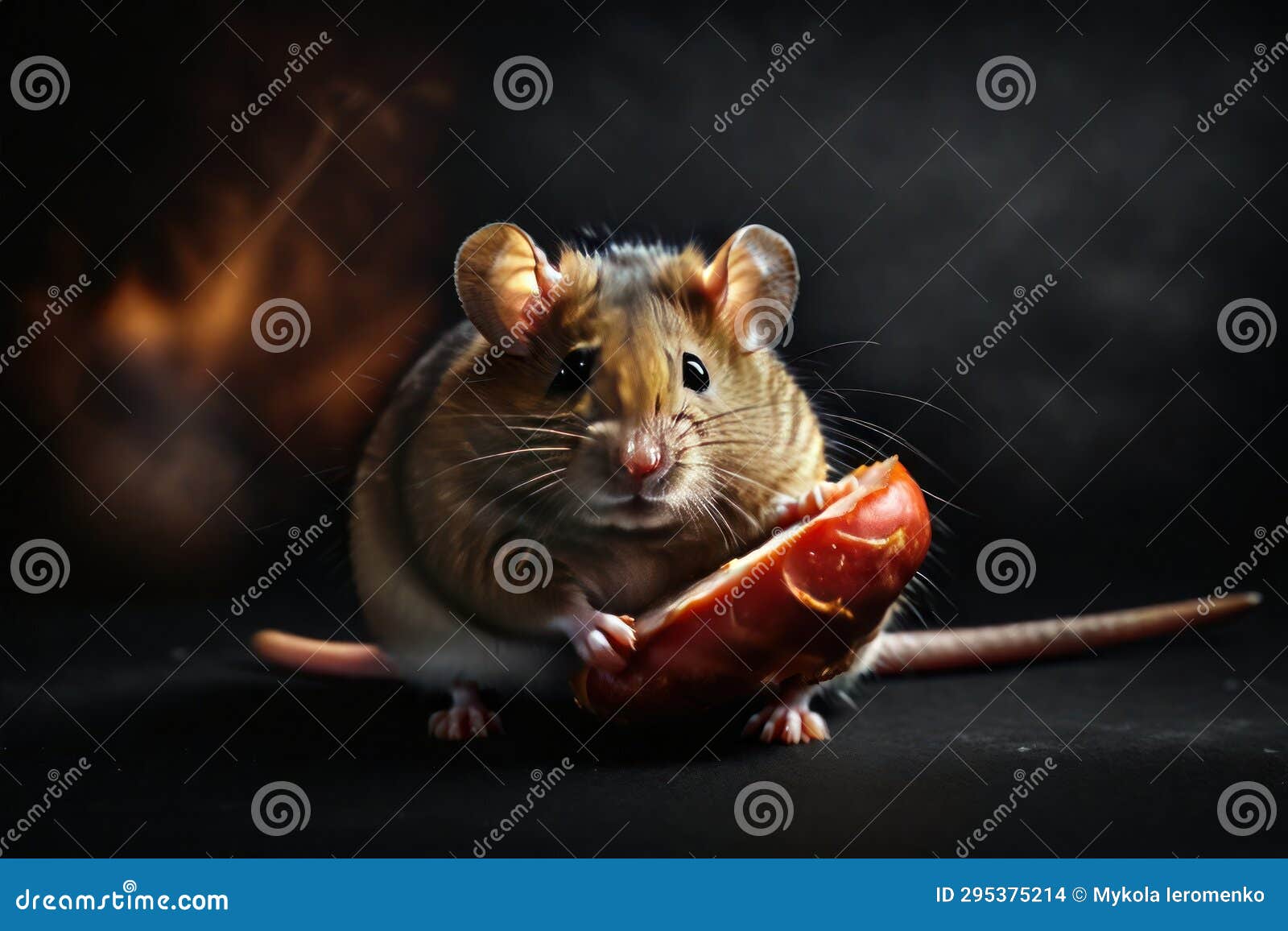 Mouse with Food on a Dark Background. Stock Photo - Image of sweet ...