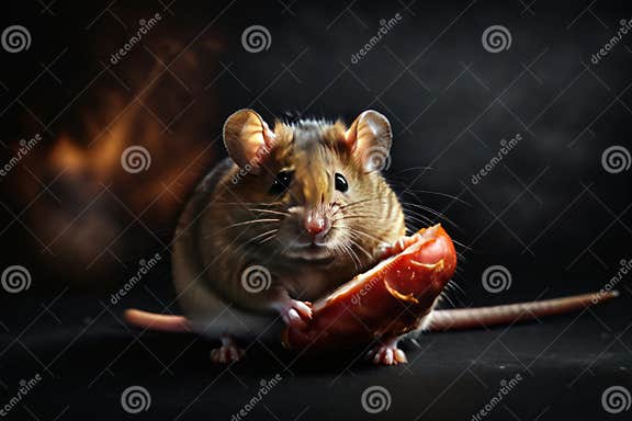 Mouse with Food on a Dark Background. Stock Photo - Image of sweet ...