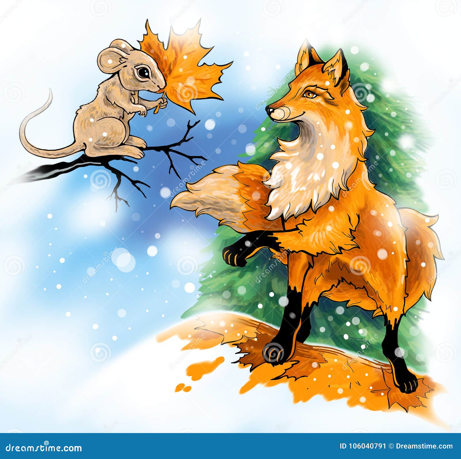 Mouse and fox in winter stock illustration. Illustration of palette ...
