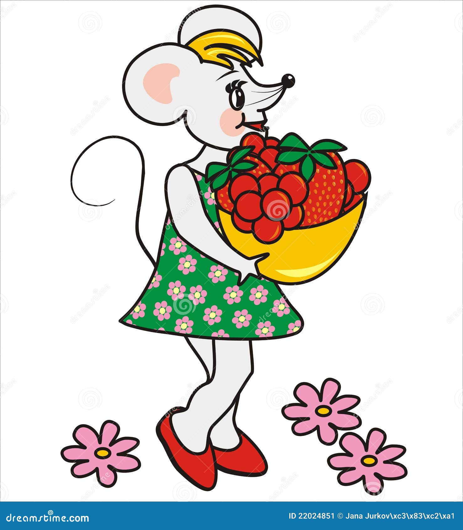 Mouse and Fruit, Cartoon, Vector Illustration, Healthy Food Stock ...