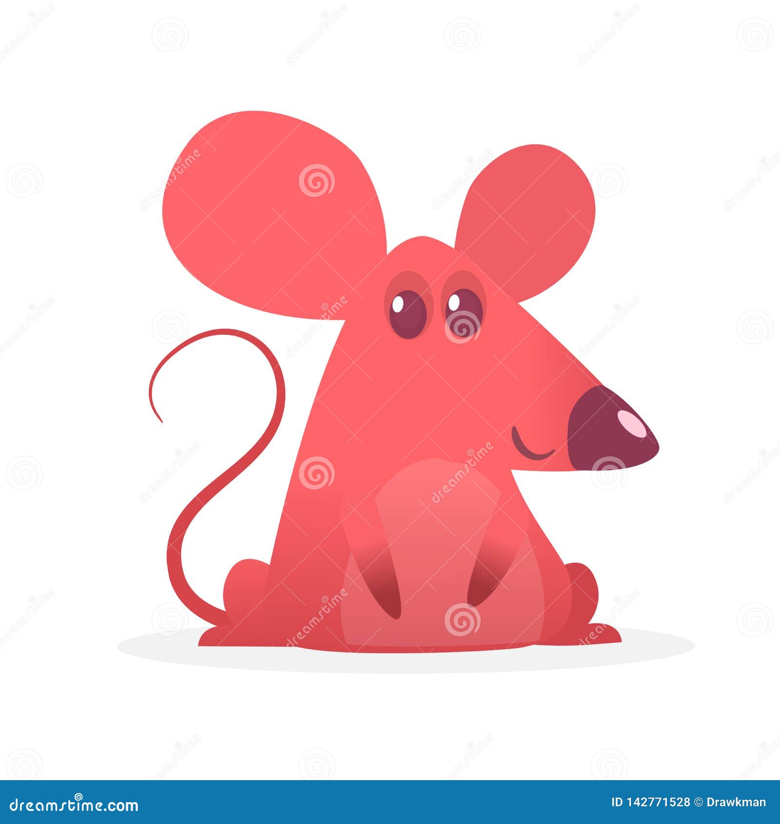 Funny Cartoon Pink Mouse. Vector Illustration Isolated. Stock Vector ...