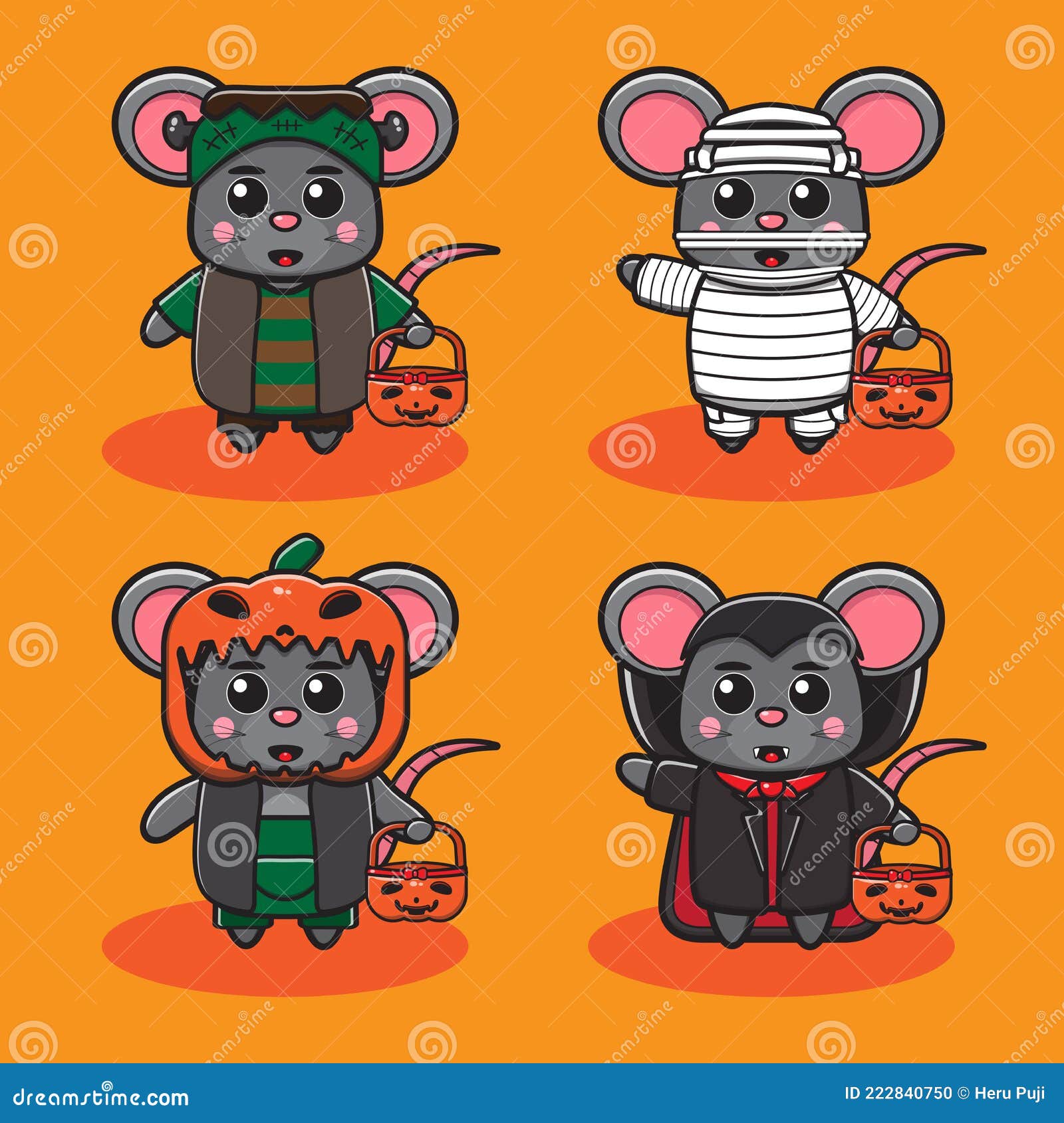 Cute Cartoon of Mouse Halloween Set Stock Vector - Illustration of ...