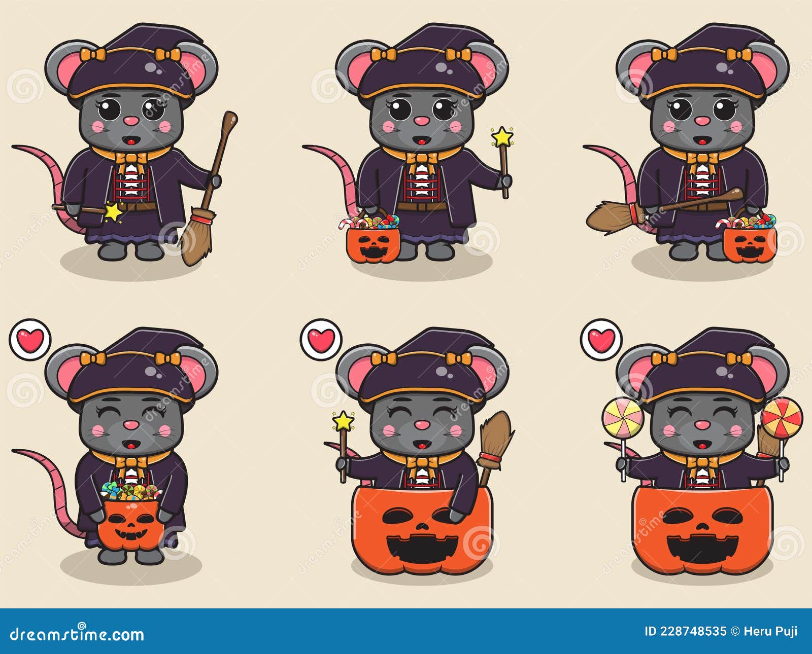 Vector Illustration of Cute Mouse with Witch Costume. Stock Vector ...