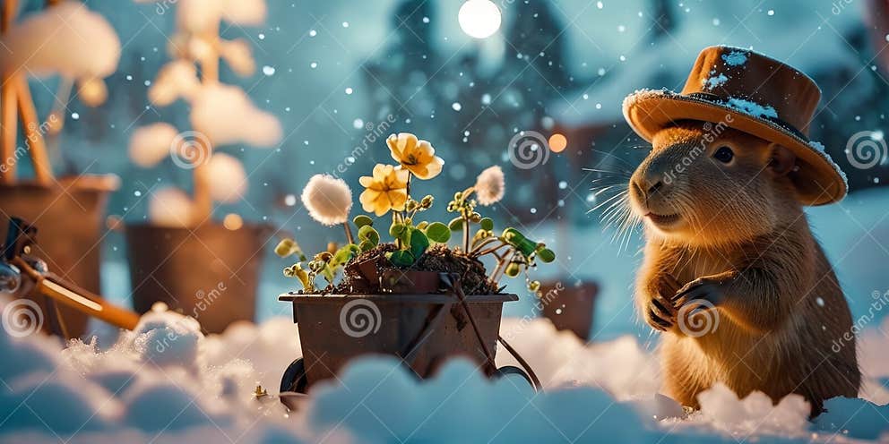 Mouse in hat and flower stock illustration. Illustration of cold ...