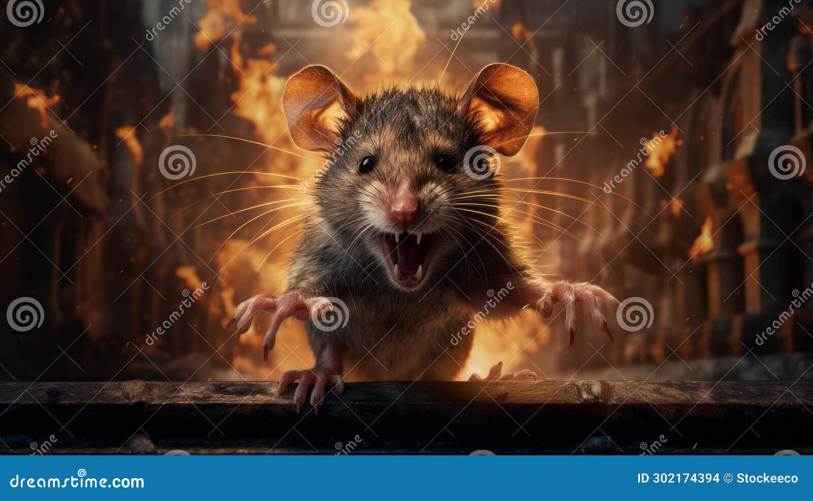 Mouse from Hell Emerges from Fire in Hyper-realistic Rendering Stock ...