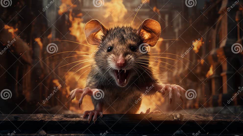 Mouse from Hell Emerges from Fire in Hyper-realistic Rendering Stock ...