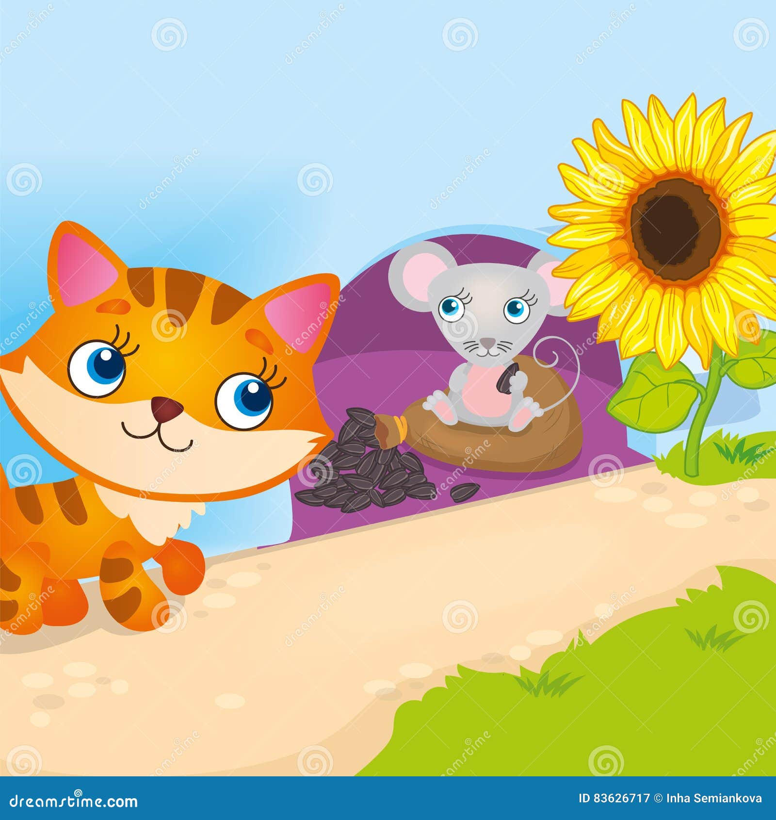 Mouse Hiding from Cat stock vector. Illustration of funny - 83626717