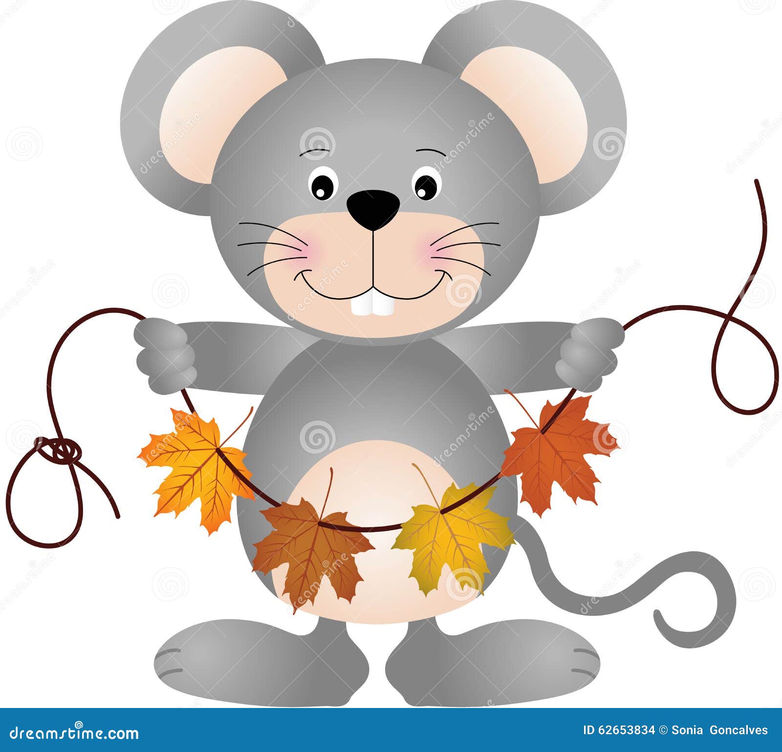 Mouse Holding a Garland of Fall Leaves Stock Vector - Illustration of ...
