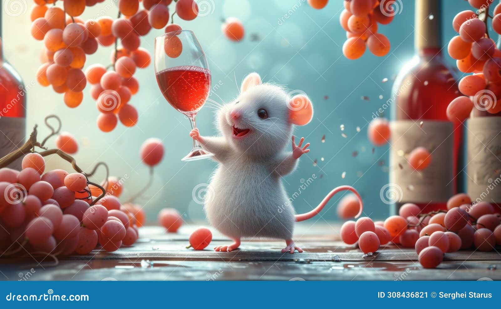 A Mouse Holding a Glass of Wine in Front of Grapes, AI Stock ...