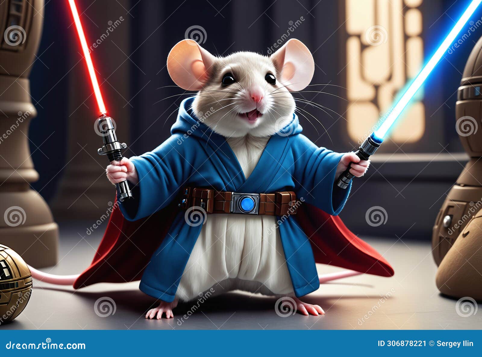 Mouse Holding Lightsabers. Generative AI Stock Illustration ...