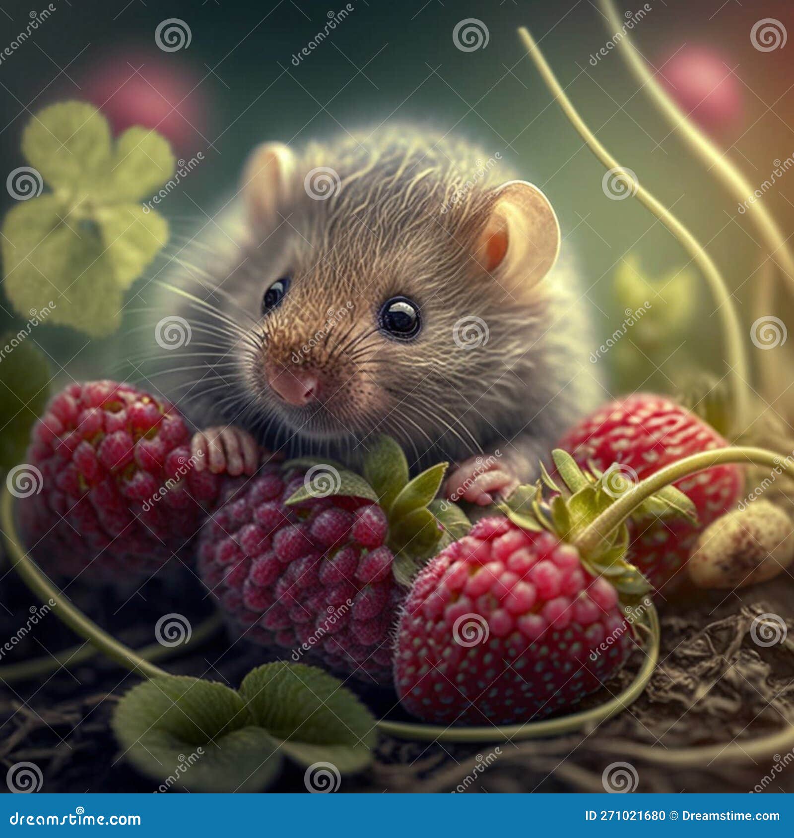 A Mouse Holds a Raspberry that is on a Table. Stock Illustration ...