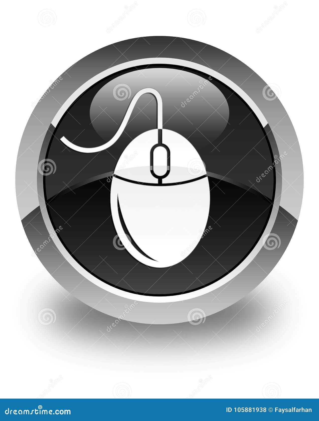Mouse Icon Glossy Black Round Button Stock Illustration - Illustration ...