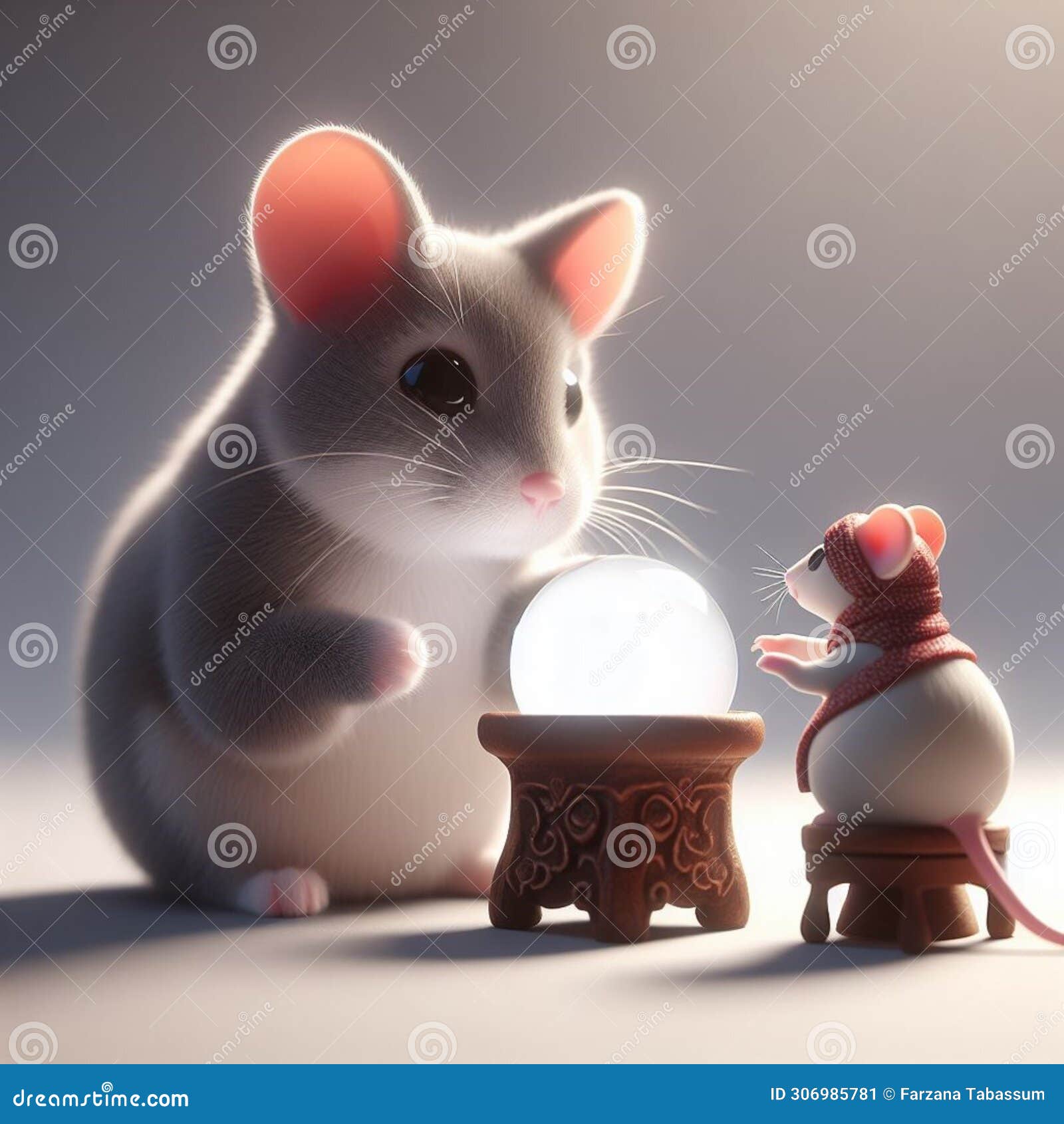 A Mouse Infront of a Big Mouse, Innocent Face, a Tiny Table and White ...
