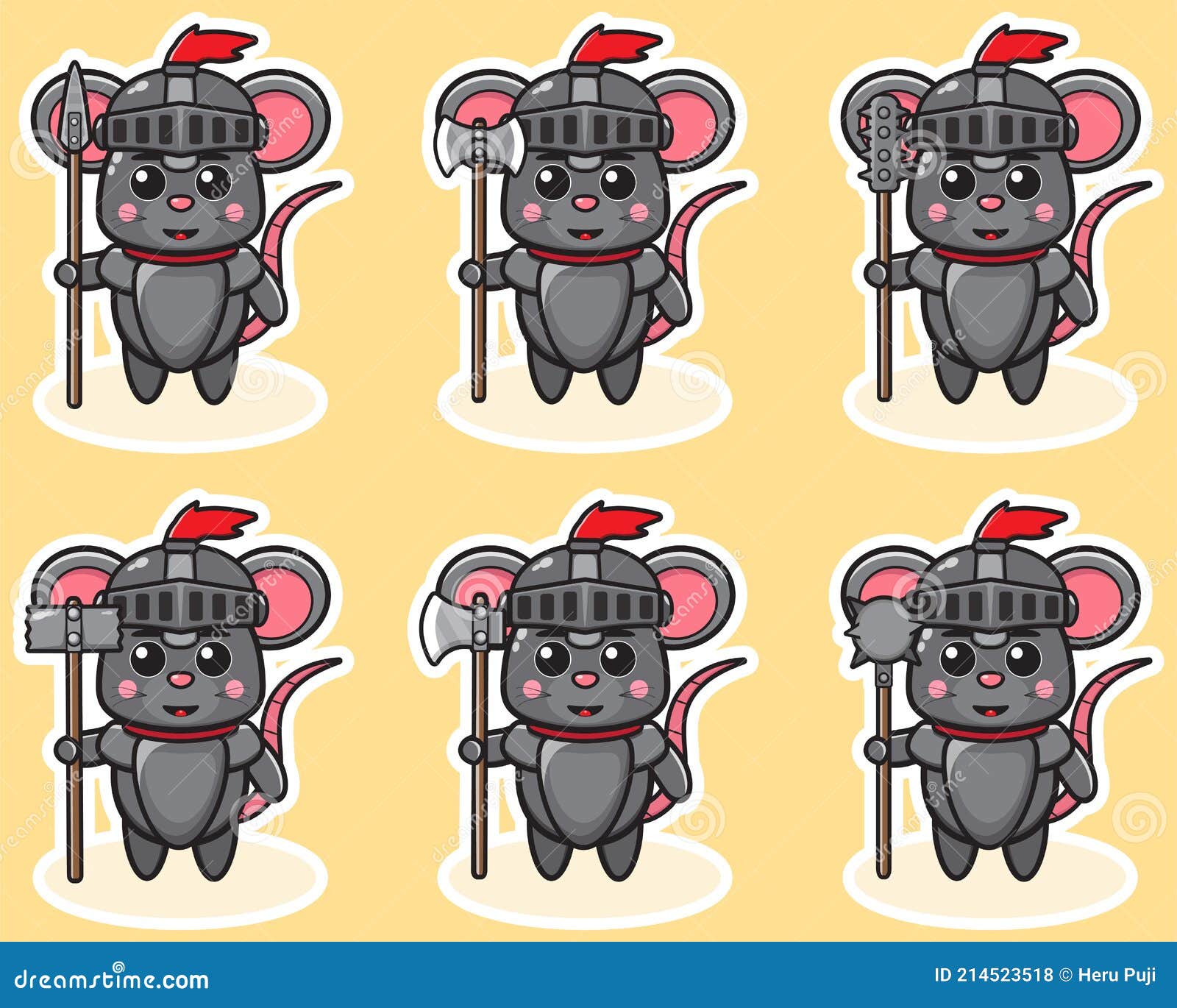 Vector Illustration of Cute Mouse Knight Cartoon with Big Weapon Stock ...