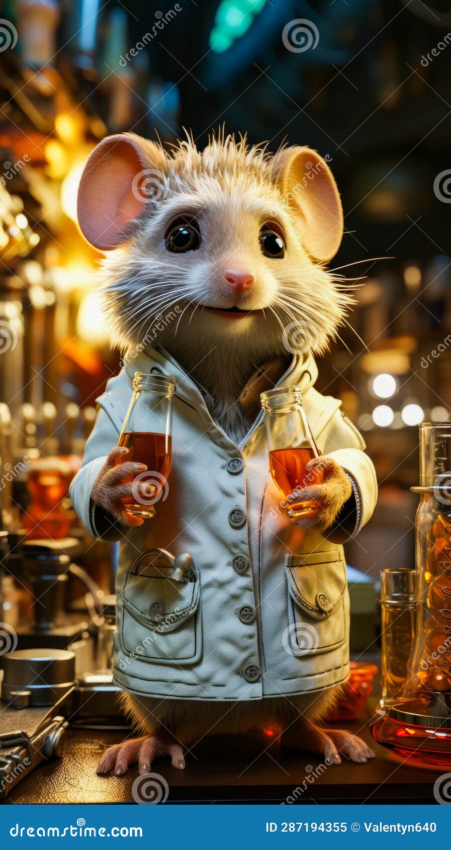 Mouse in Lab Coat Holding Two Glasses of Wine. Generative AI Stock ...