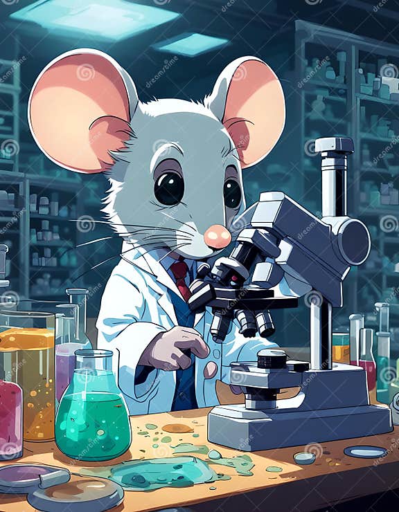 Mouse in a Lab Looking through a Microscope. Generative AI Stock Photo ...