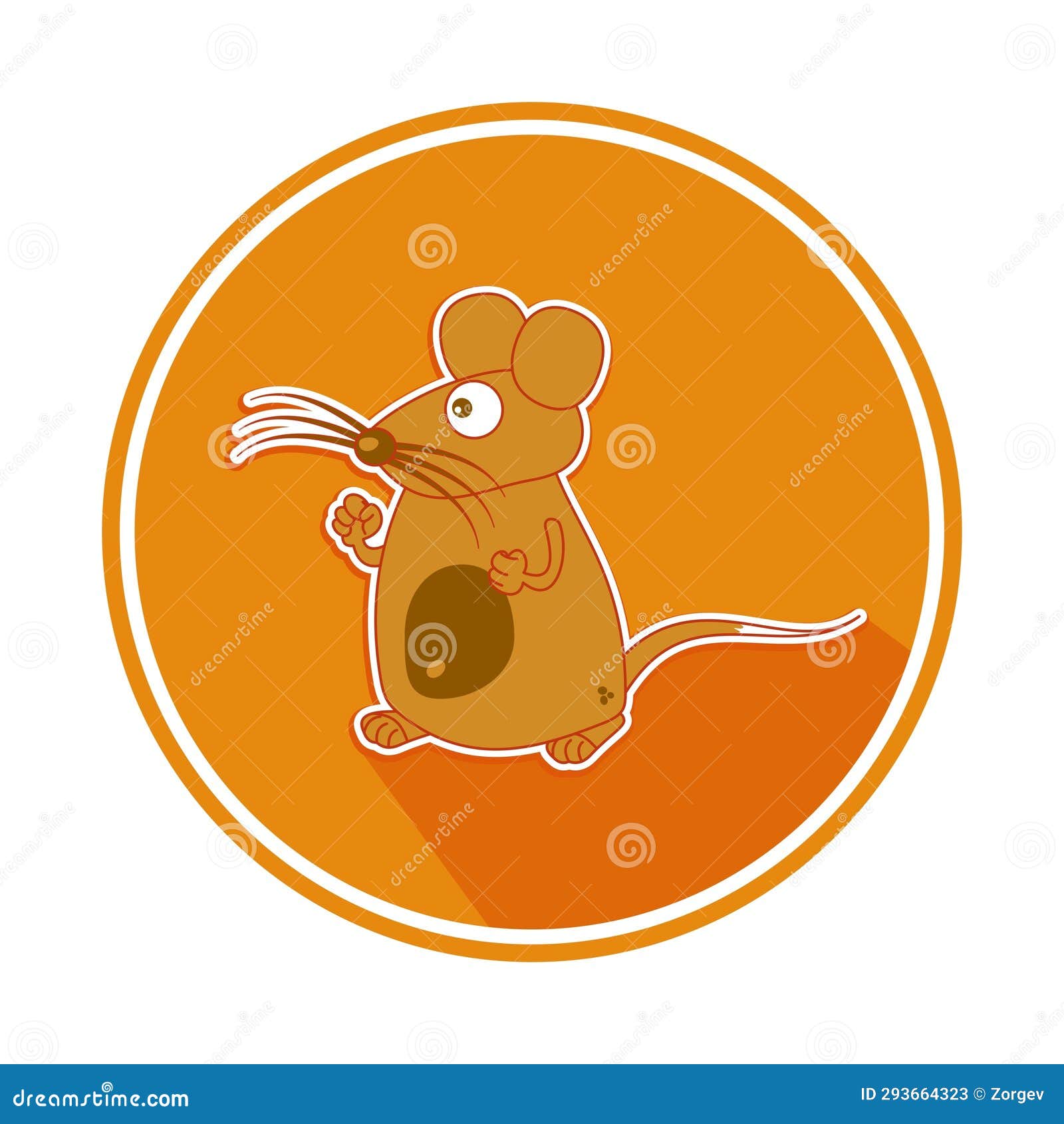 Mouse with Large Moustache in Orange Panel on White Background - Vector ...