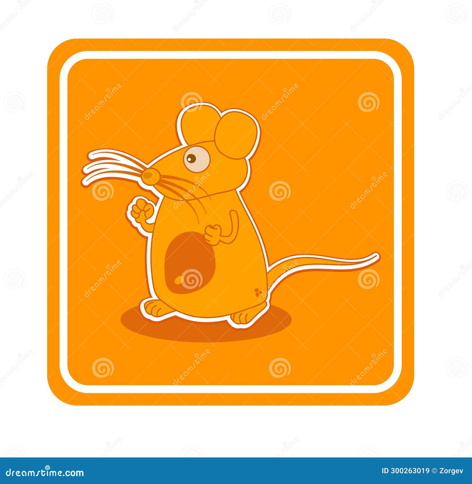 Mouse with Large Moustache in Rectangular Orange Panel on White ...