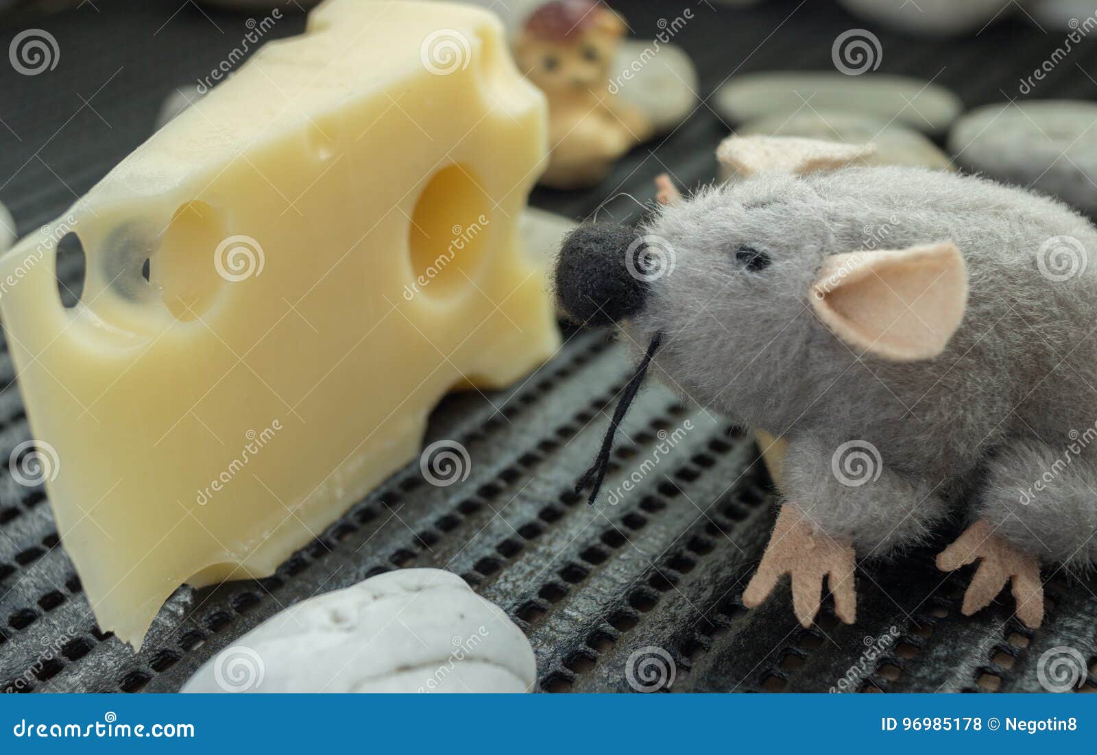 Mouse looking at cheese stock photo. Image of gray, holes - 96985178