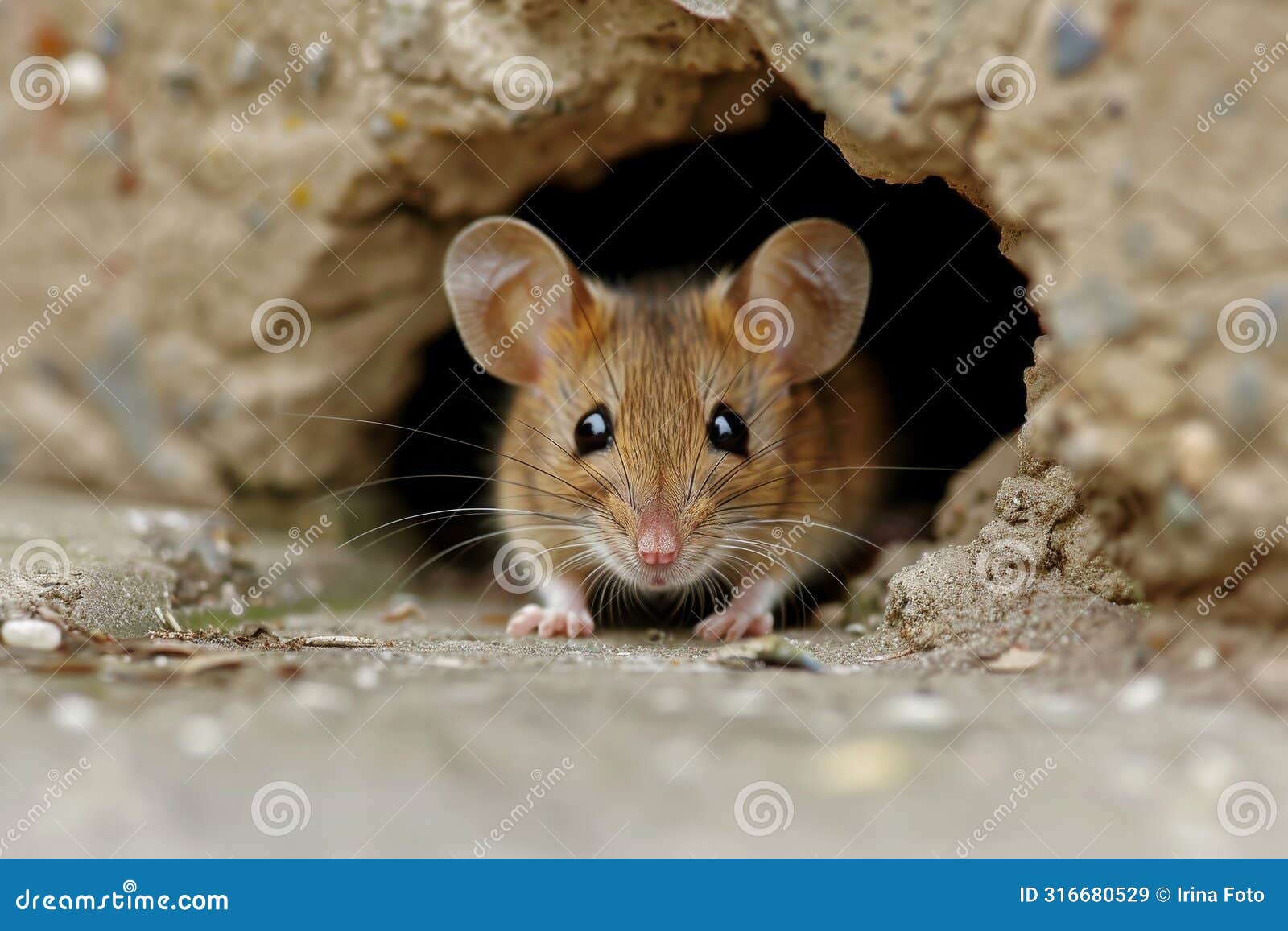 Mouse Looking Out from Hole in Concrete Surface Stock Image - Image of ...