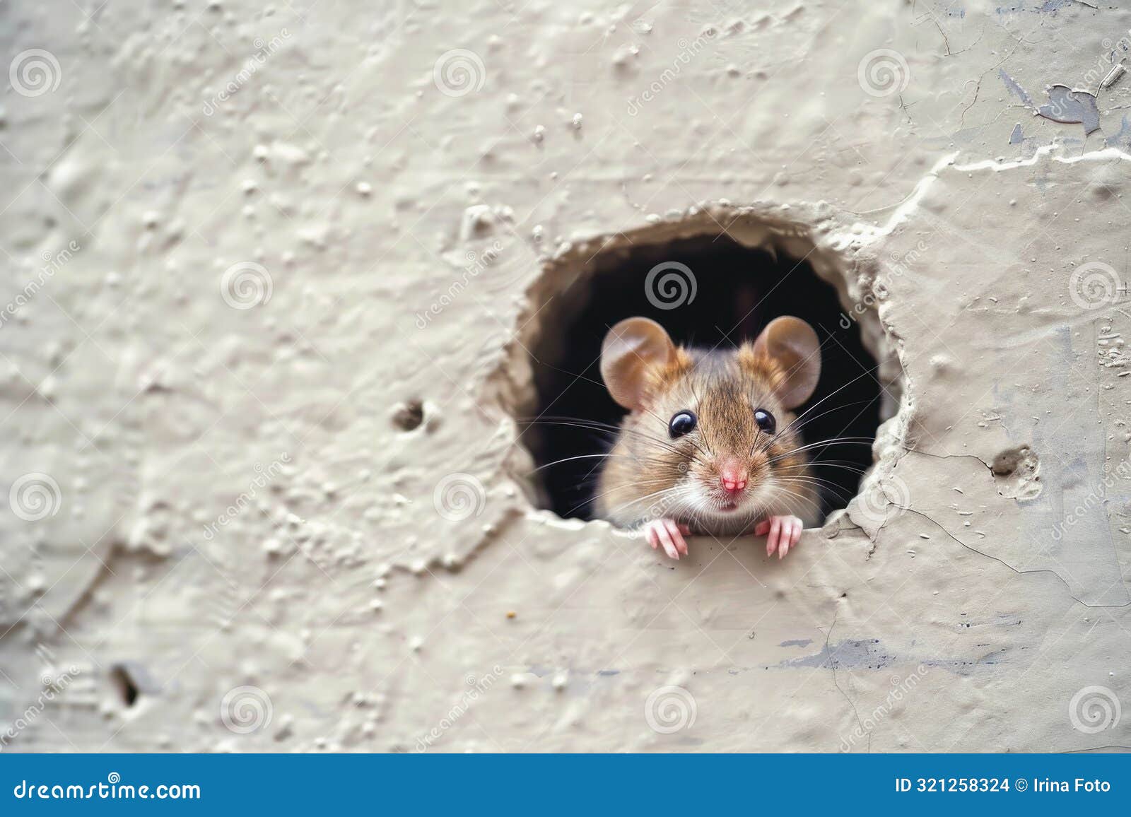 Mouse Looking Out from Hole in Concrete Surface Stock Photo - Image of ...