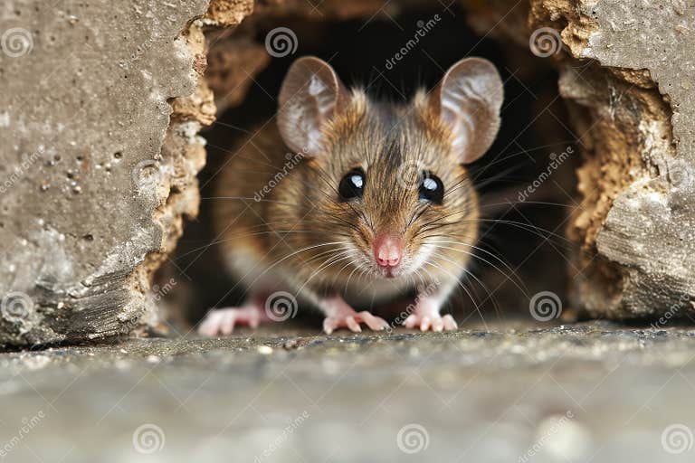 Mouse Looking Out from Hole in Concrete Surface Stock Image - Image of ...