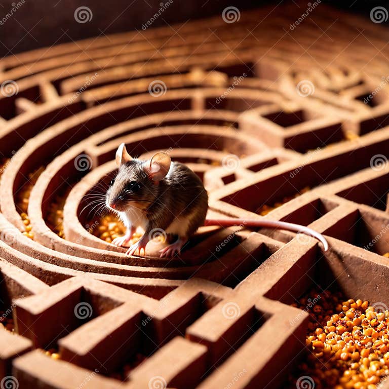 Mouse Lost in Maze, Being Trained To Find a Solution and Exit Stock ...