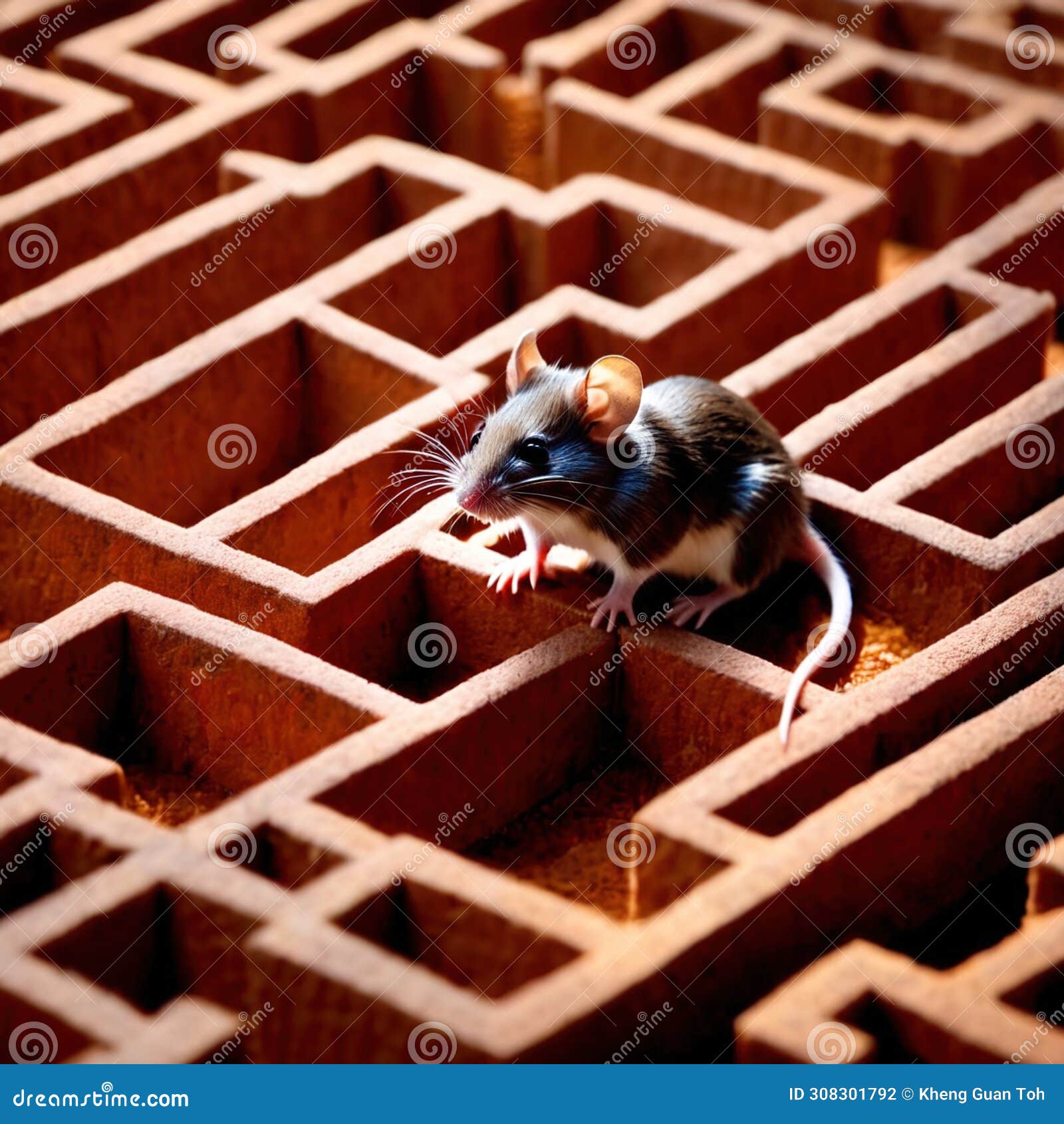 Mouse Lost in Maze, Being Trained To Find a Solution and Exit Stock ...