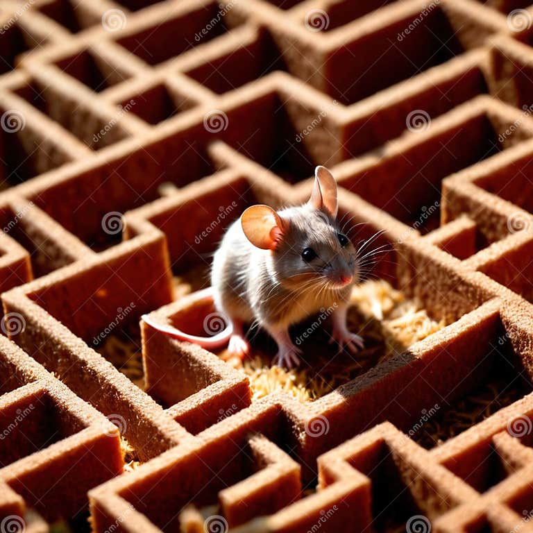 Mouse Lost in Maze, Being Trained To Find a Solution and Exit Stock ...