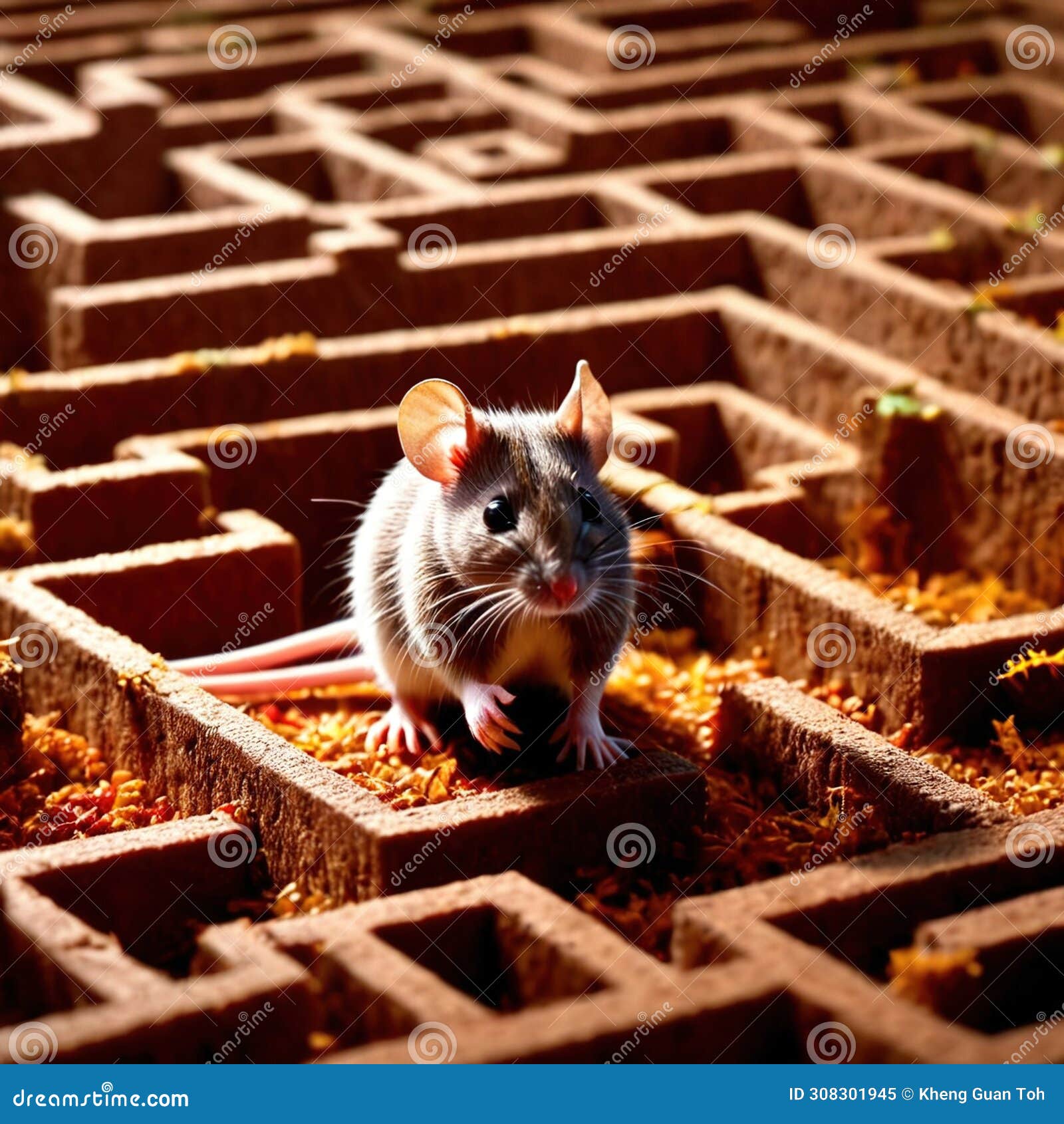 Mouse Lost in Maze, Being Trained To Find a Solution and Exit Stock ...