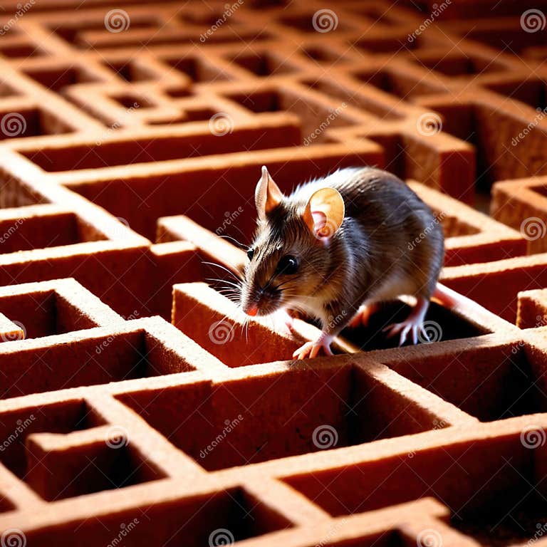 Mouse Lost in Maze, Being Trained To Find a Solution and Exit Stock ...
