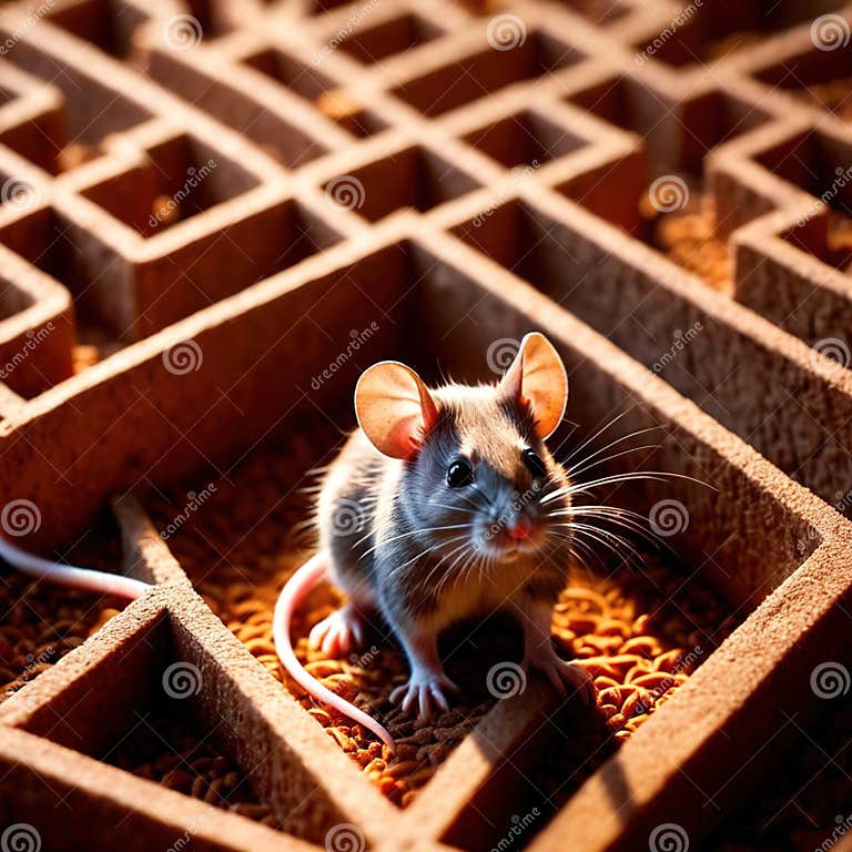Mouse Lost in Maze, Being Trained To Find a Solution and Exit Stock ...
