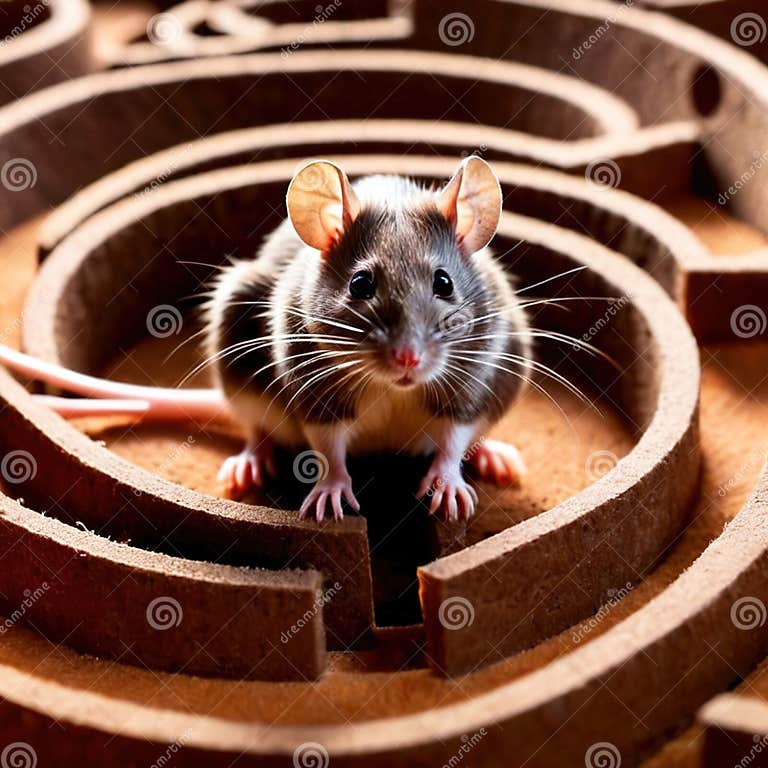 Mouse Lost in Maze, Being Trained To Find a Solution and Exit Stock ...
