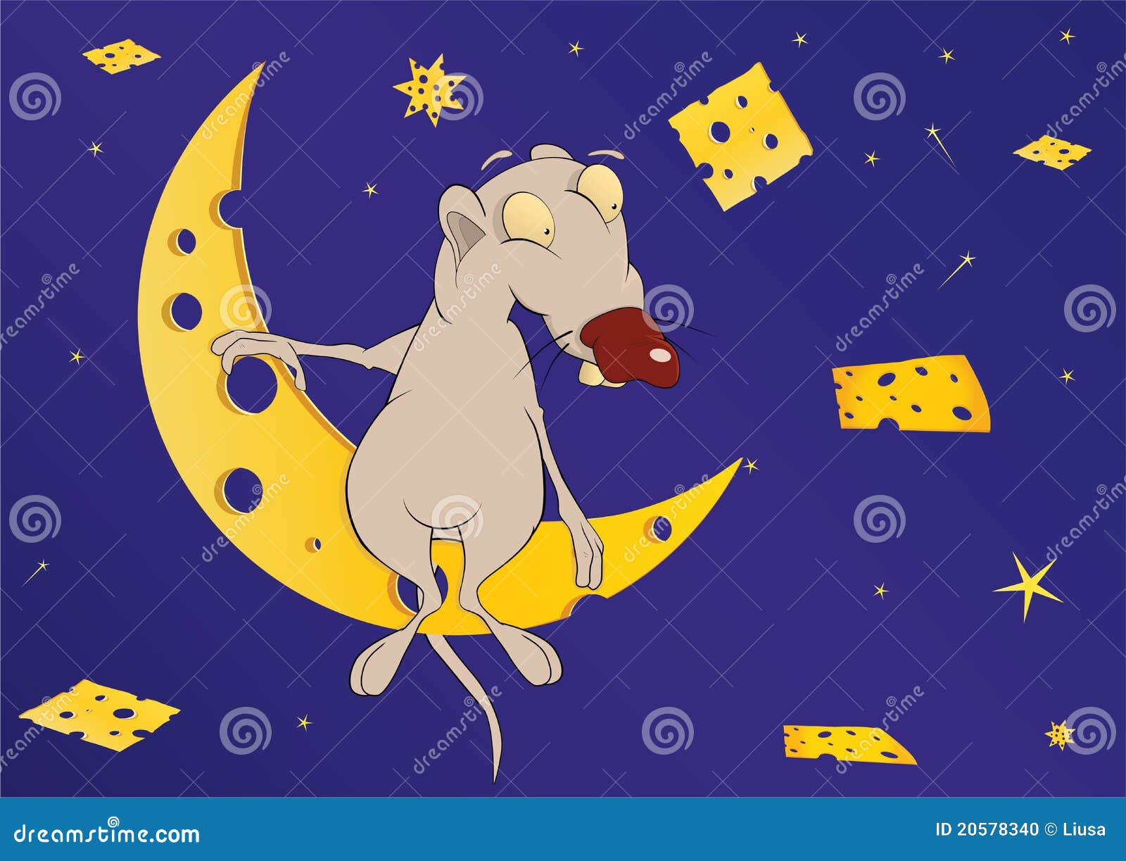 Mouse On The Moon In The Cheese Country. Cartoon Vector Illustration ...
